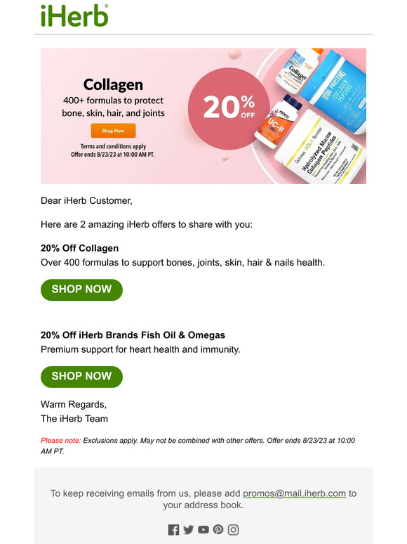 iHerb: 20% off Collagen & more 👋 | Milled