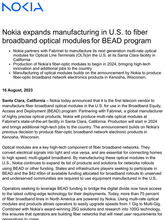 Withings: Nokia expands manufacturing in U.S. to fiber broadband ...