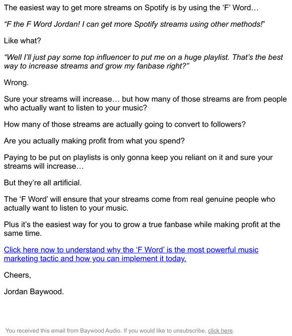 Baywood Audio: How the ‘F Word’ can 10x your Spotify streams… | Milled