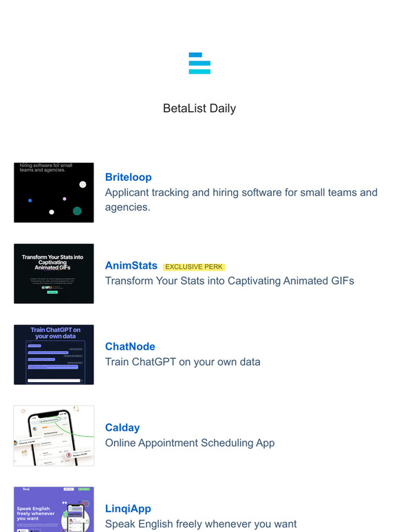 Betalist: AnimStats, ChatNode, Calday, Briteloop, and LinqiApp | Milled