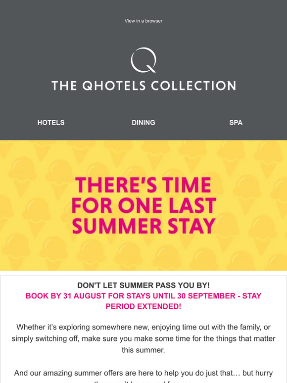 QHotels: Don’t let summer pass you by...2-night B&B stays plus dinner ...