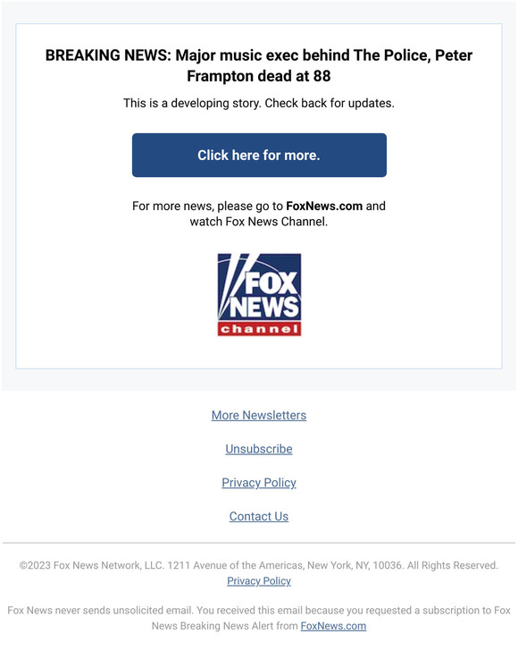 Fox News: BREAKING NEWS: Major music exec behind The Police, Peter ...