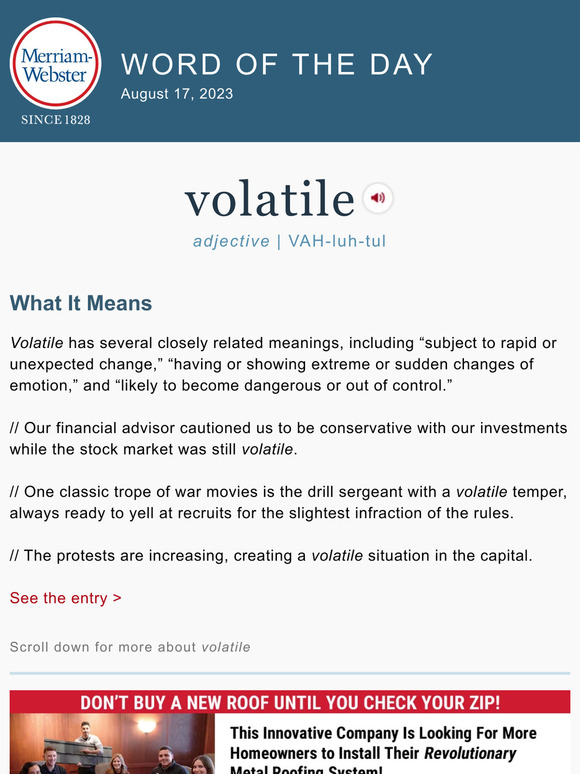 Merriam-Webster: Volatile - plus, 'Snotter', 'Groak', and 6 More Words ...