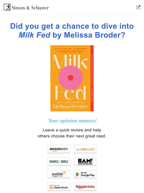Simon & Schuster: Did you get a chance to read Milk Fed? | Milled