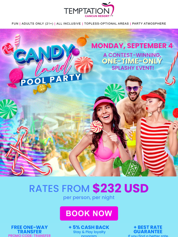 Temptation Cancun Resort: 🍬 Candyland Pool Party: one-time event! 🍭 Temptation Cancun Resort ...