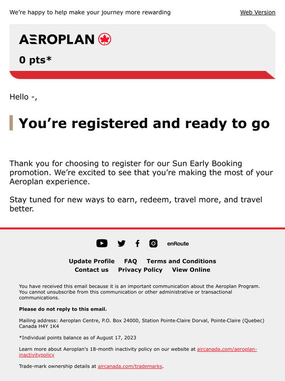 Air Canada: Congratulations on registering for your Aeroplan promotion ...