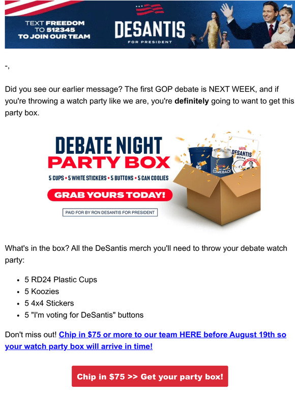 Ron DeSantis: FWD: Ready for debate night? You'll need a watch party ...