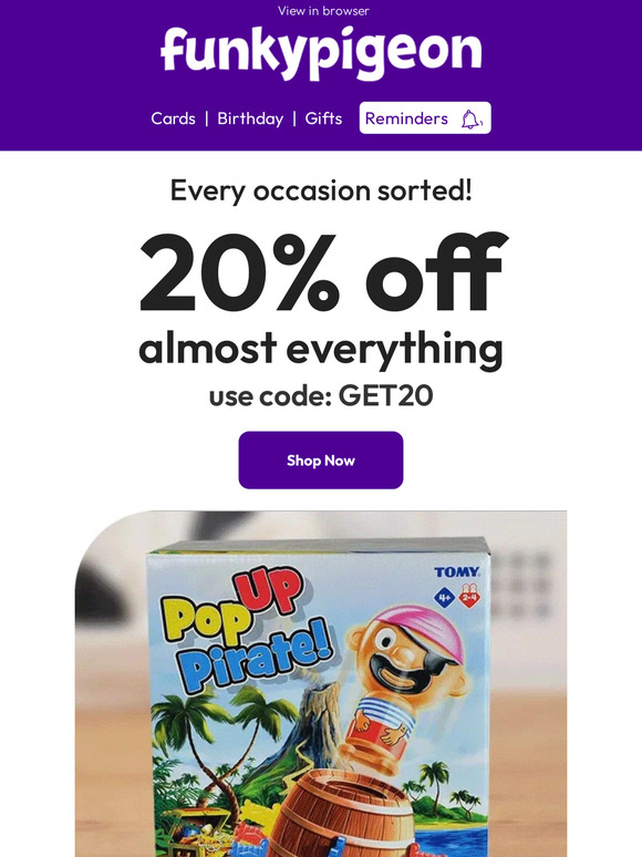 Funky Pigeon: Get 20% off (almost) everything! 😱 | Milled