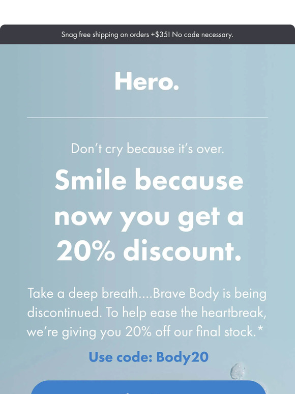 Hero Cosmetics: Get 20% off Brave Body before it’s gone 😔 | Milled