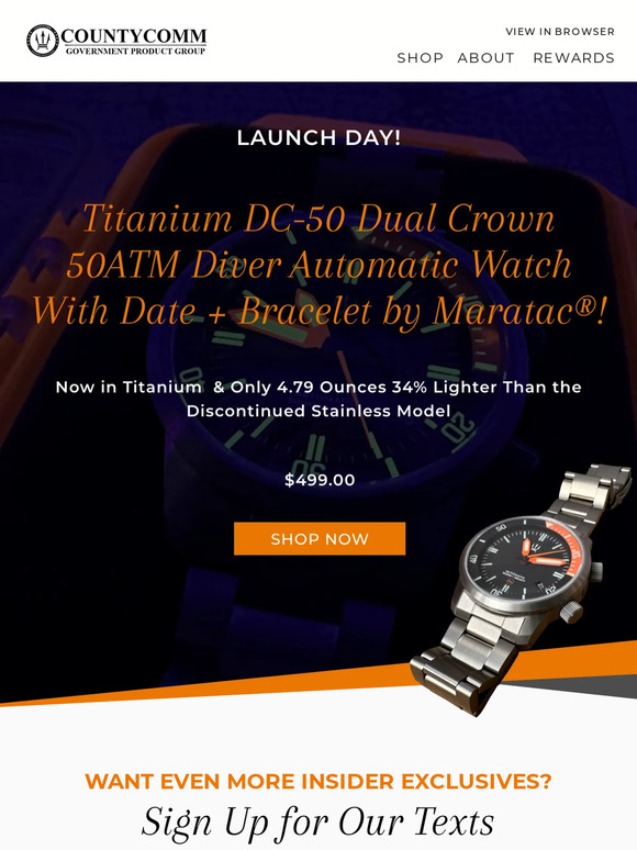 CountyComm: Submerge. Explore. Conquer. 🇺🇸 Ti DC-50 Diver Watch | Milled