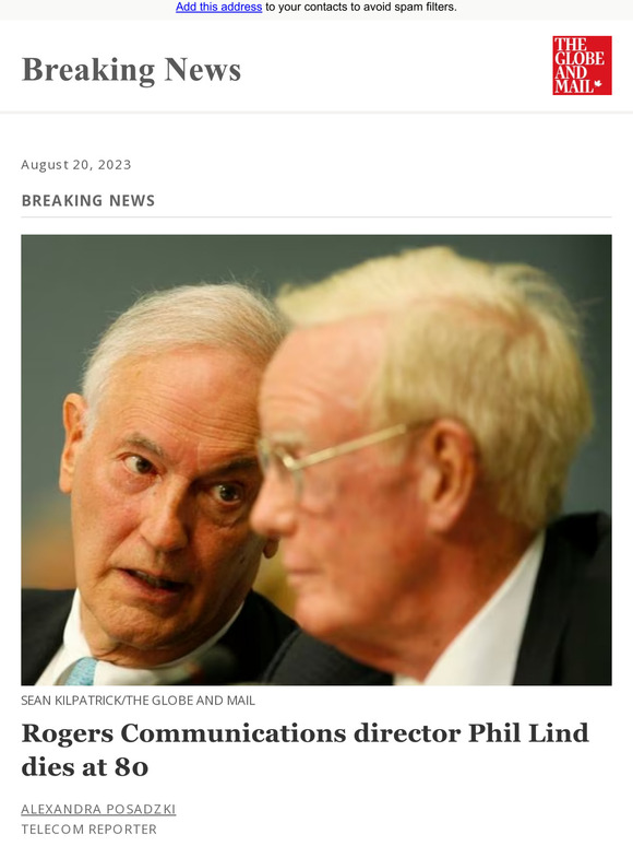 The Globe and Mail: Breaking News: Rogers Communications director Phil ...