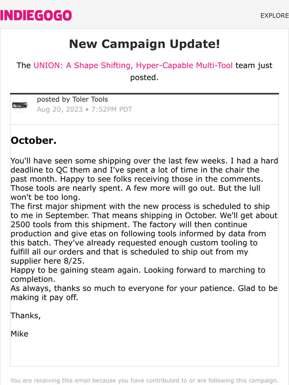 Indiegogo: 📢 Update #71 from UNION: A Shape Shifting, Hyper-Capable ...