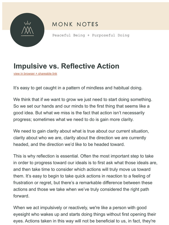 Monk Manual: Monk Notes 33: Impulsive vs. Reflective Action | Milled