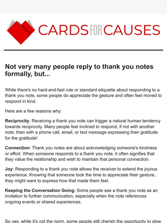 Cards for Causes: Should You Reply To Thank You Notes? | Milled