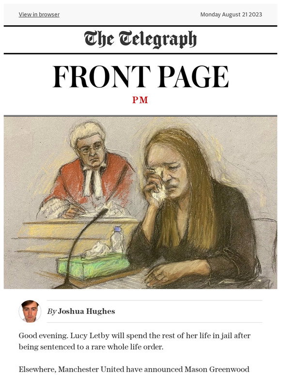 The Telegraph: Lucy Letby to die in jail after 'cynical campaign of ...