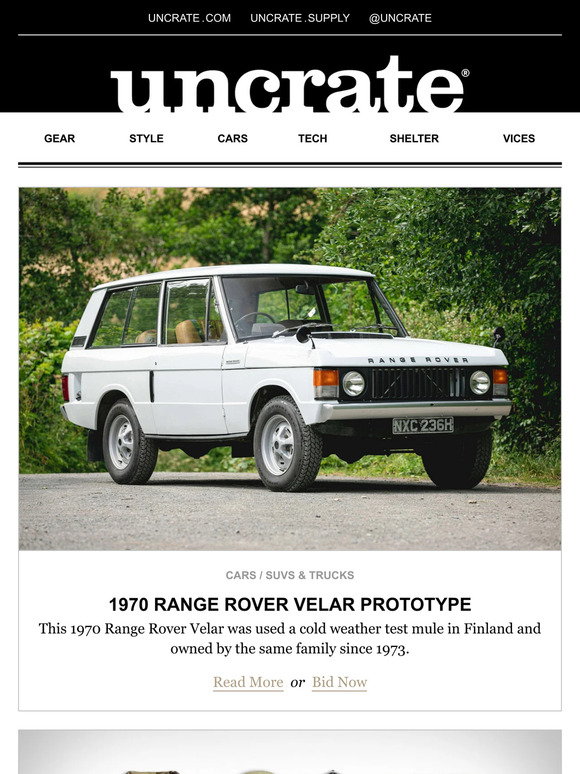 Uncrate: 1970 Range Rover Velar Prototype & more | Milled