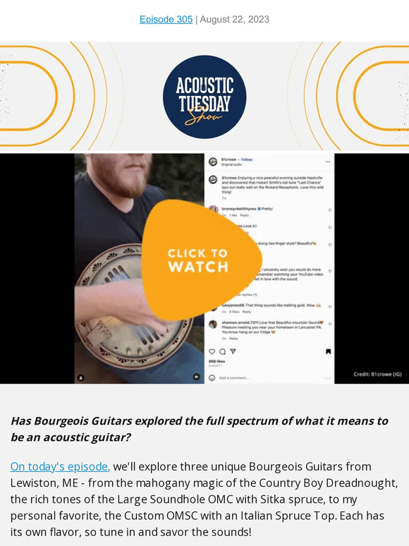 Tony's Acoustic Challenge: Bourgeois Guitars: Tour de Force of TONE • Acoustic Tuesday 305 | Milled