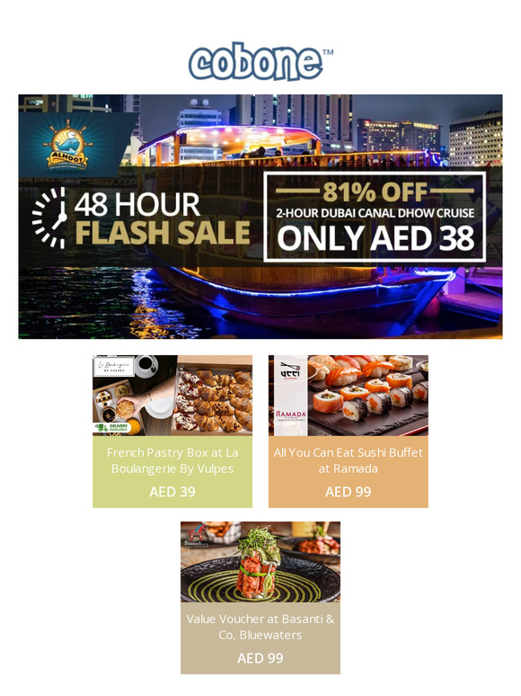 Cobone: Dubai Canal Dhow Cruise | All You Can Eat Sushi | 5* Al Raha ...