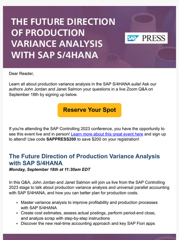 Sap Press Ask John Jordan And Janet Salmon Your Sap Controlling Questions In This Free Live Q
