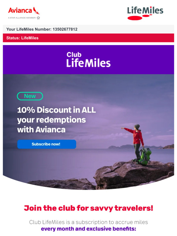 Avianca: ️New: Save 10% with Avianca when subscribing to Club LifeMiles ...