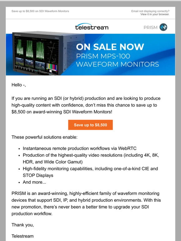 Telestream: Big savings on waveform monitors | Milled
