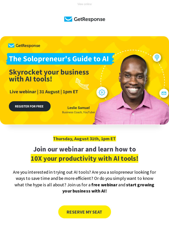 GetResponse: 🎥 [Webinar]: Skyrocket your business with AI tools! | Milled