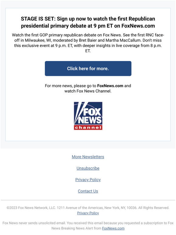 Fox News: STAGE IS SET: Sign up now to watch the first Republican ...