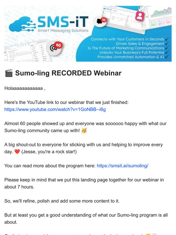SMS-iT: 🎬Here's The Sumo-ling Recorded Webinar 8/24/2023 | Milled