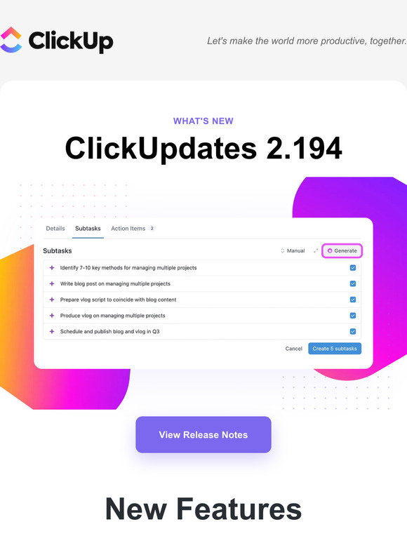 ClickUp: New AI features, Dashboard updates, and more | Milled