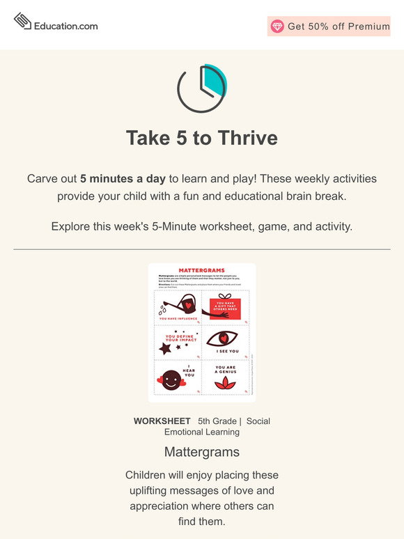 Education.com: August 24th: Get this week's 5-Minute worksheet, game ...