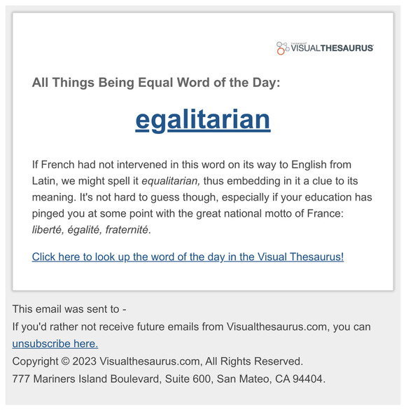 Visual Thesaurus: All Things Being Equal Word of the Day | Milled