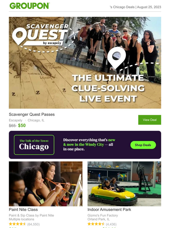Groupon: Scavenger Quest Passes, Paint Nite Class, Indoor Amusement ...