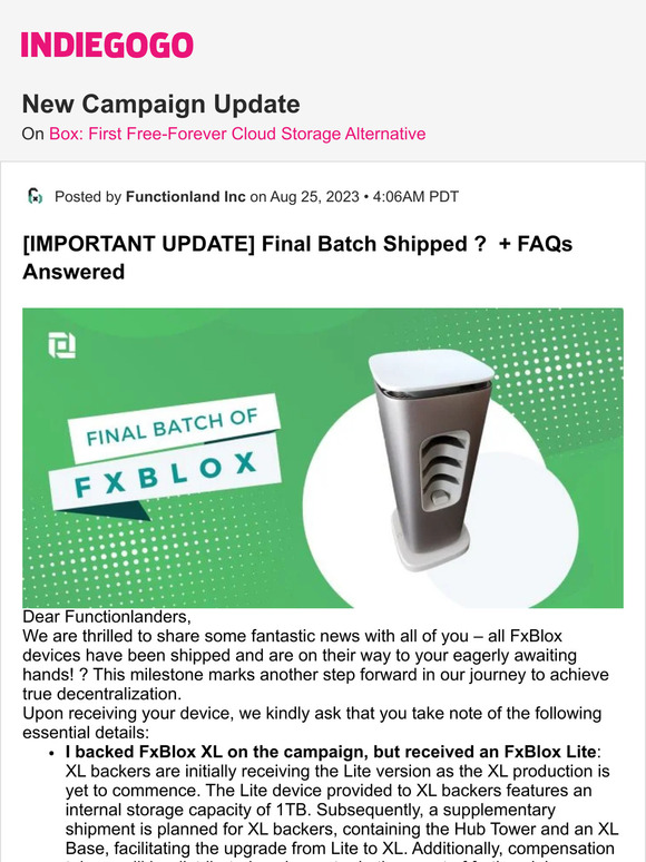 Indiegogo: 📢 Update #20 from Box: First Free-Forever Cloud Storage Alternative | Milled