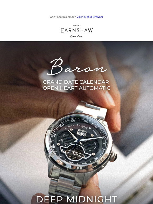 Thomas Earnshaw: 🌑 Deep Midnight Elegance: Baron Grand Date Watch | Milled
