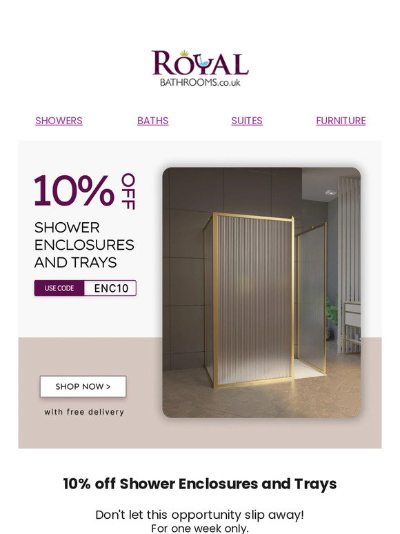 Royal Bathrooms: 🚿 Get 10% off Shower Enclosures & Trays | Milled
