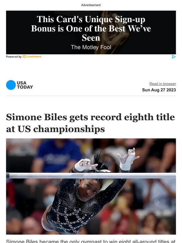 USA TODAY: News alert: Simone Biles becomes first US gymnast to win ...