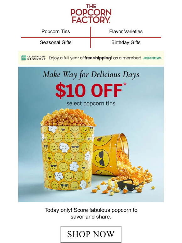 The Popcorn Factory: 🤩 So excited! Take $10 off tins TODAY ONLY. | Milled