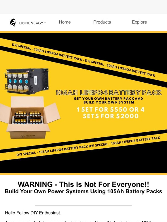 Lion Energy: DYI - 105AH Battery Packs - Build As You Go | Milled
