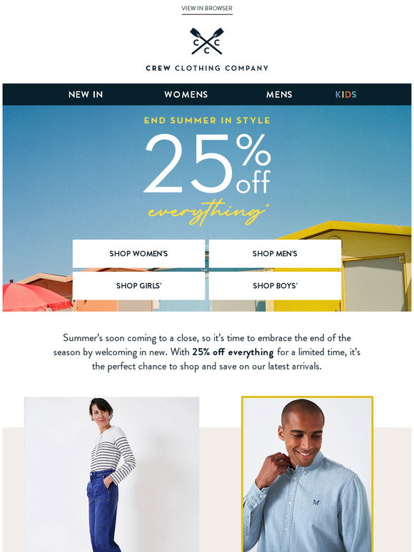 Crew Clothing: New arrivals: Save with 25% off everything | Milled