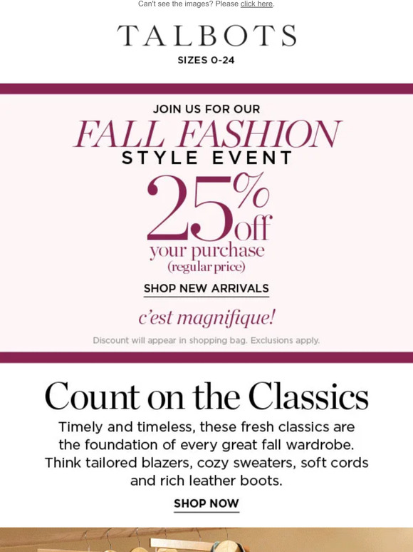 Talbots: INSIDE: Your NEW Fall Classics Wardrobe | Milled