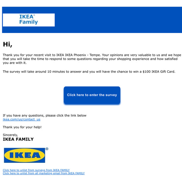 IKEA: We need your feedback on your recent visit to IKEA! | Milled