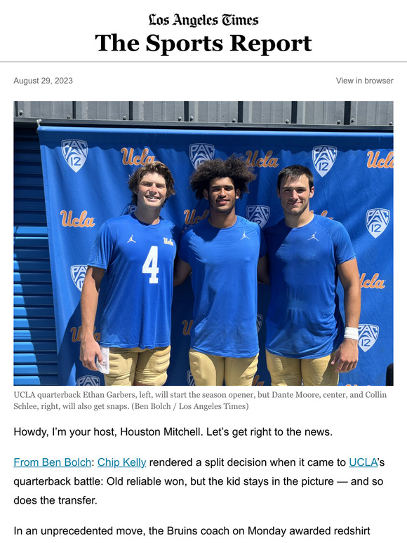 Los Angeles Times: The Sports Report: UCLA names its starting ...