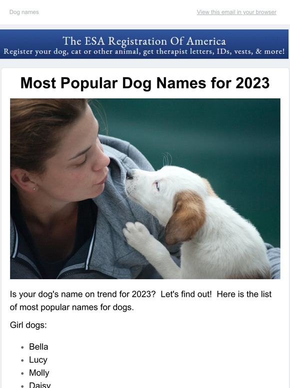 EsaRegistration.org: Most popular dog names in 2023 | Milled