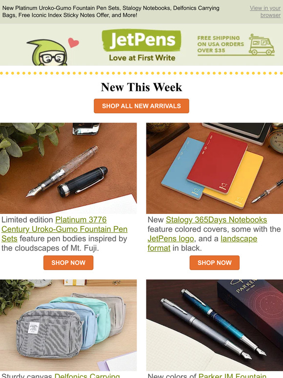 JetPens: New Platinum Uroko-Gumo Fountain Pen Sets, Stalogy Notebooks, Delfonics Carrying Bags ...