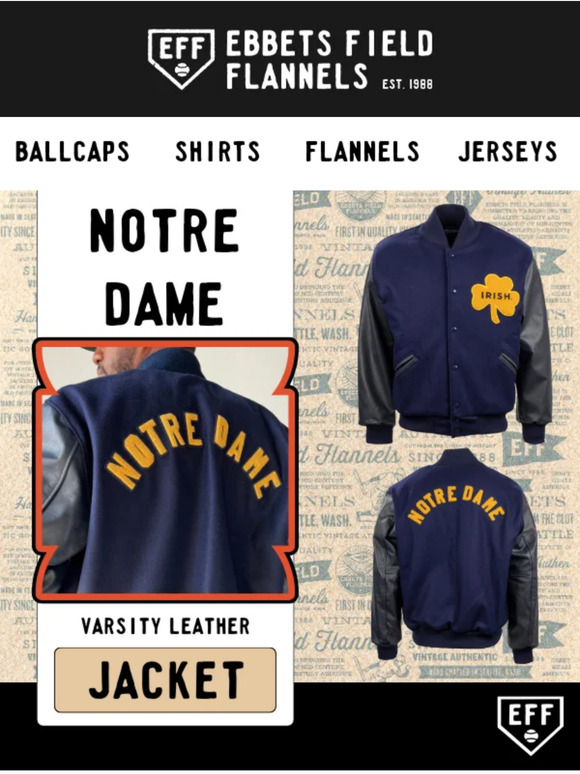 Ebbets Field Flannels: Go Fighting Irish! Notre Dame Varsity Leather ...