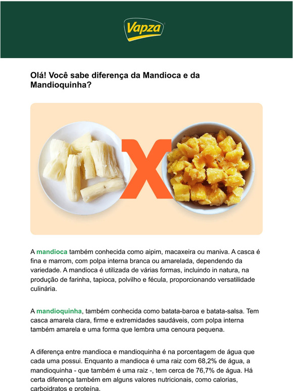 Vapza: 🤔 Diferença da Mandioca e Mandioquinha | Milled