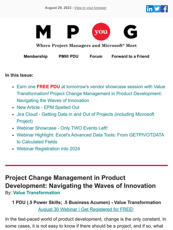 MPUG: Earn your next PDU tomorrow! Project Change Management in Product Development | Milled