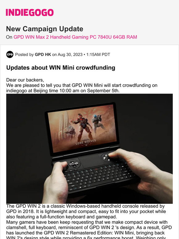 Indiegogo: 📢 Update #66 from GPD WIN Max 2 Handheld Gaming PC 7840U ...
