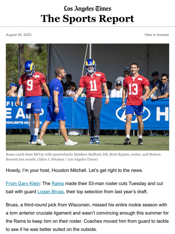 Los Angeles Times: The Sports Report: After cuts, Rams have two ...