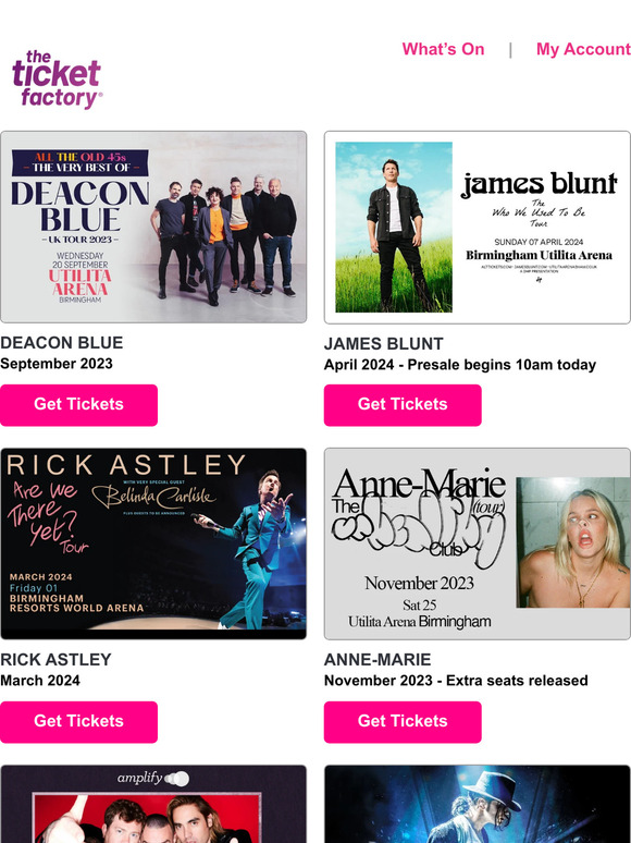 The Ticket Factory: Deacon Blue, James Blunt, Rick Astley, Anne-Marie ...